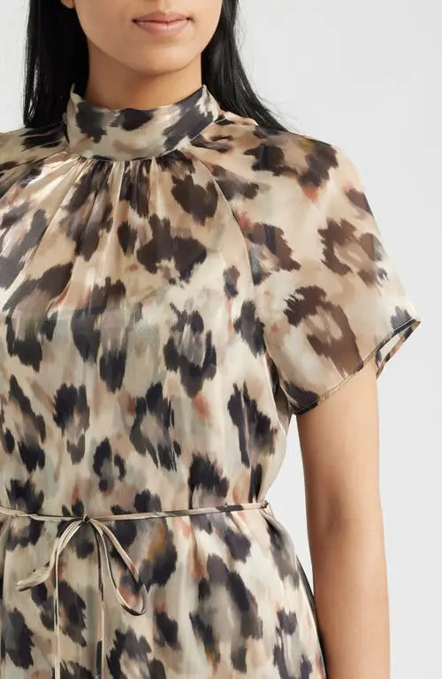 Julia Jordan Printed Organza Gown With Tie Waist And Bow Detail