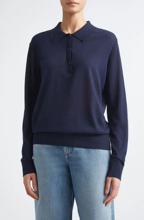 Loulou De Saison Miles Long Sleeve Cashmere Polo Sweater - Navy