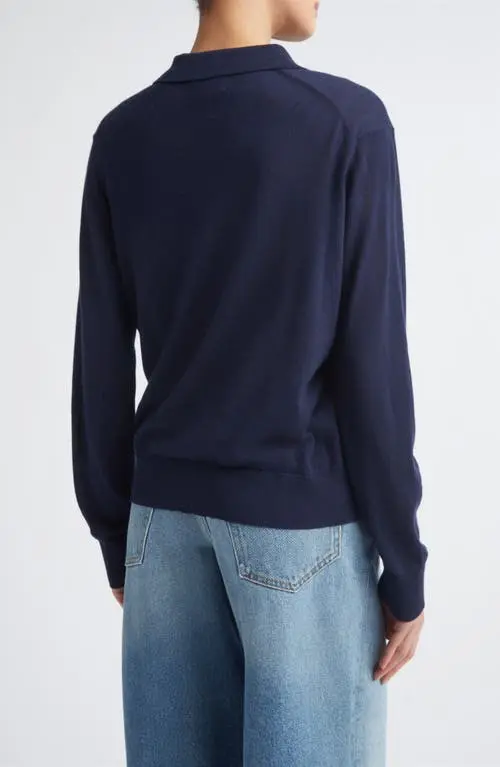 Loulou De Saison Miles Long Sleeve Cashmere Polo Sweater - Navy
