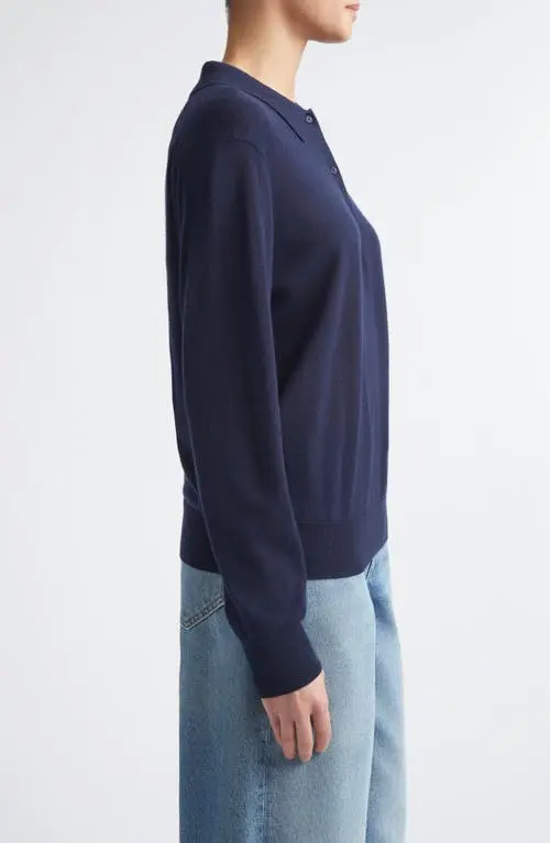 Loulou De Saison Miles Long Sleeve Cashmere Polo Sweater - Navy