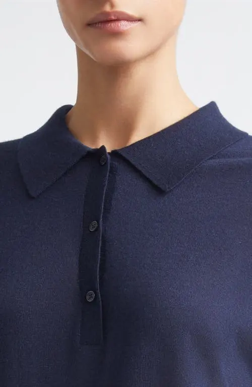 Loulou De Saison Miles Long Sleeve Cashmere Polo Sweater - Navy
