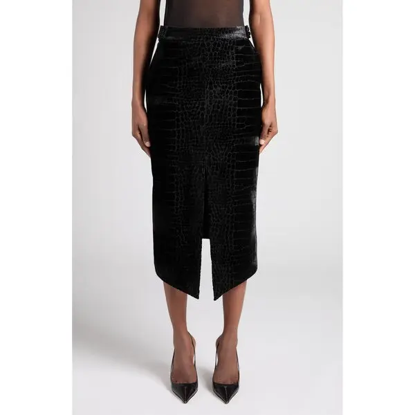 TOM FORD Crocodile Devoré Velvet Skirt - Black