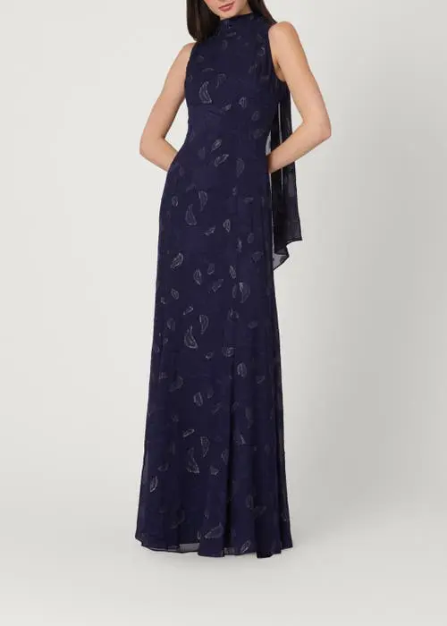 Shoshanna Midnight Lurex Clip Chiffon Quinn Dress - Navy/gold