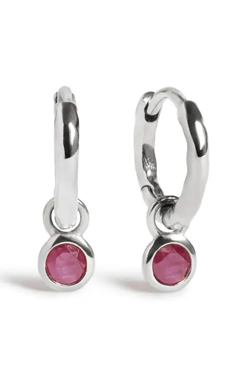 Monica Vinader Birthstone Huggie Hoop Earrings With Gemstone - Sterling Silver/ruby