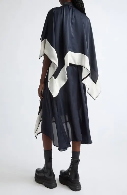 Sacai Satin X Chiffon Cape Effect Dress