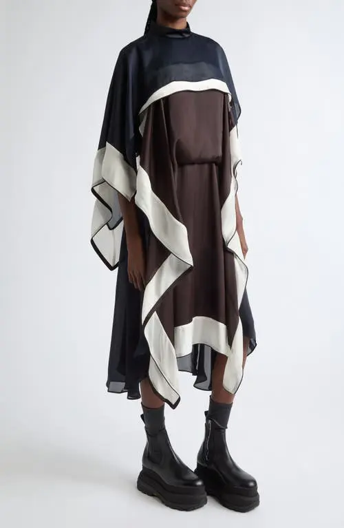 Sacai Satin X Chiffon Cape Effect Dress