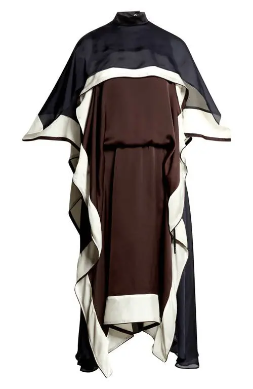 Sacai Satin X Chiffon Cape Effect Dress