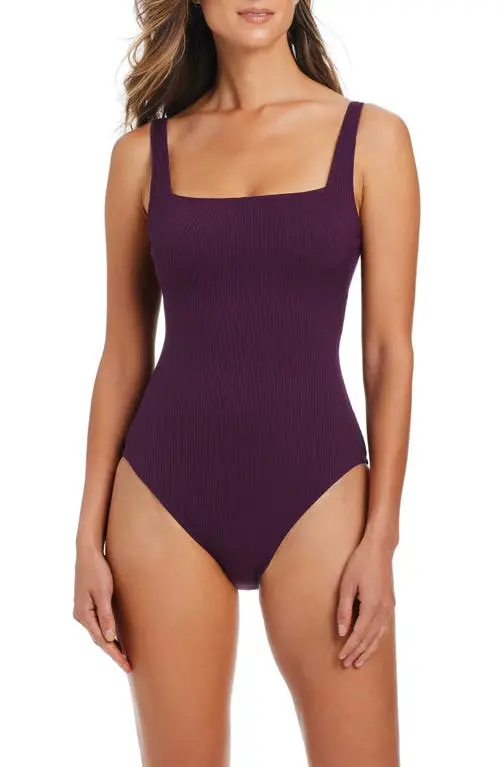 BLEU BY ROD BEATTIE Rib Square Neck Underwire One-piece Swimsuit - Grenache