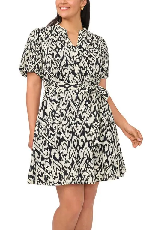 Vince Camuto Ikat Print Puff Sleeve A-line Minidress