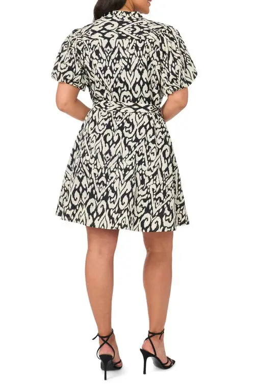 Vince Camuto Ikat Print Puff Sleeve A-line Mini Dress