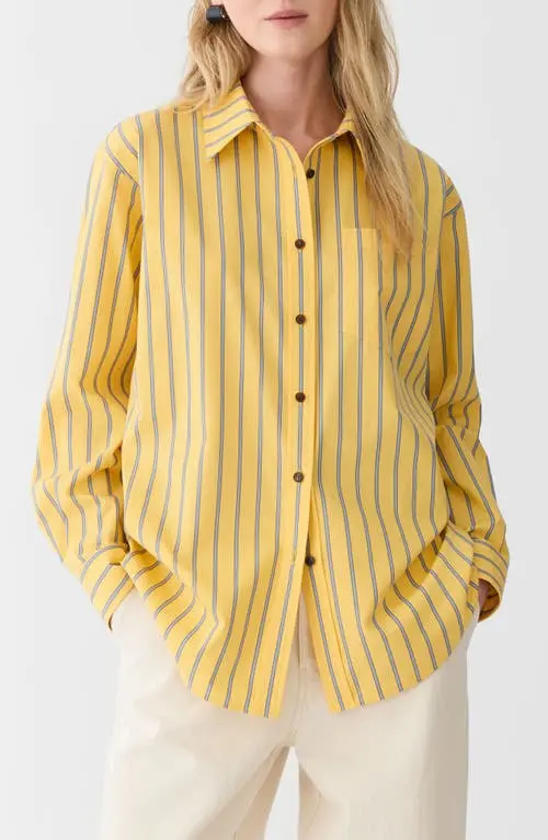 Lafayette 148 New York Boyfriend Oversize Stripe Cotton Button-up Shirt - Daisy Multi