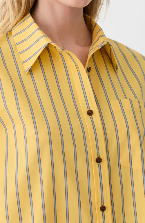 Lafayette 148 New York Striped Cotton Oversized Boyfriend Shirt