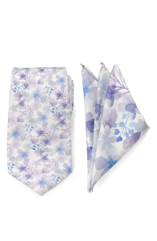 CUFFLINKS, INC. Silk Floral Print Neck Tie And Pocket Square Set - White Multi