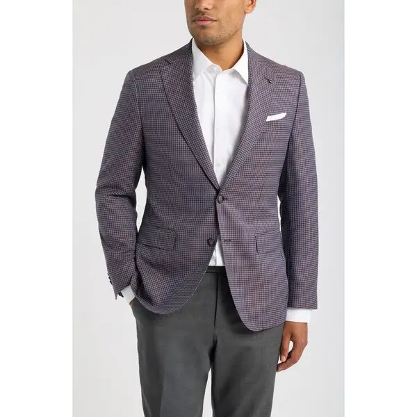 BOSS Hutson Slim Fit Purple Houndstooth Virgin Wool Sport Coat - Medium Purple