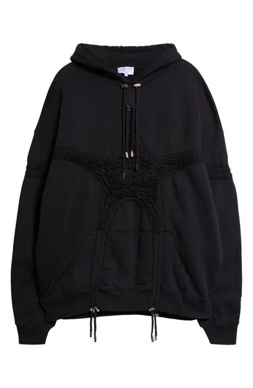 Collina Strada Soft Star Drawstring Ruched Cotton Hoodie - Black