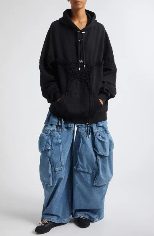 Collina Strada Soft Star Drawstring Ruched Cotton Hoodie