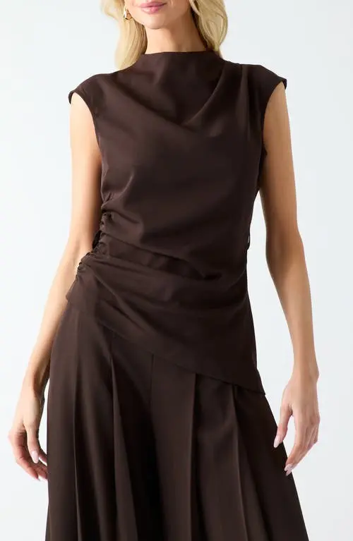 MARCIANO Kamila Ruched Mock Neck Top - Brown