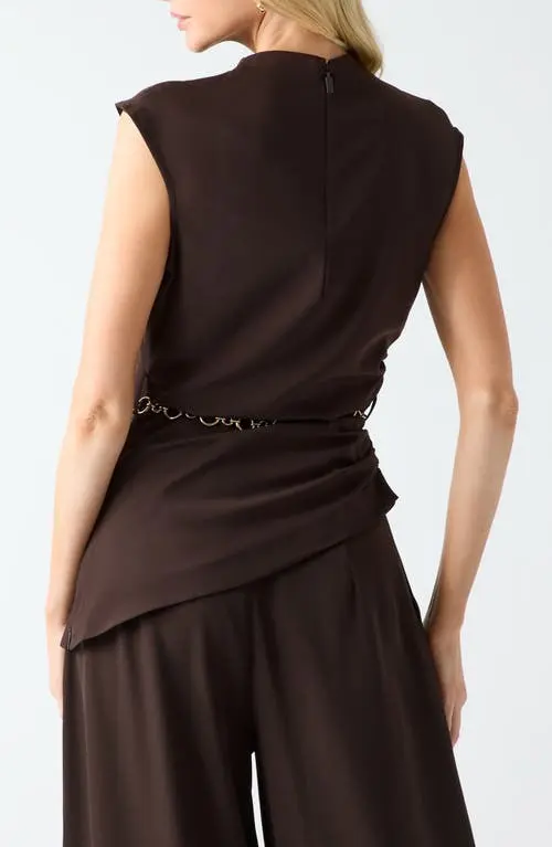 MARCIANO Kamila Ruched Mock Neck Top With Cap Sleeves