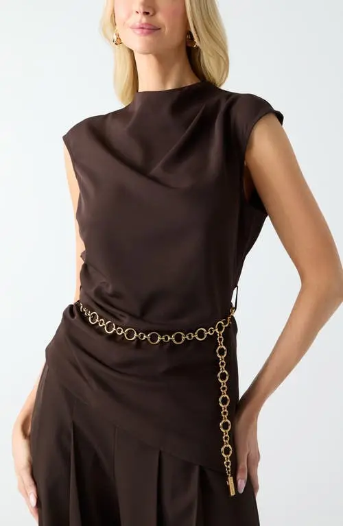 MARCIANO Kamila Ruched Mock Neck Top With Cap Sleeves