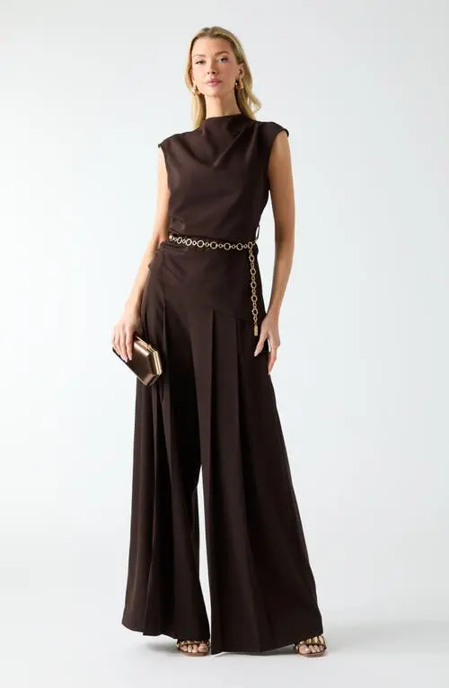 MARCIANO Kamila Ruched Mock Neck Top With Cap Sleeves