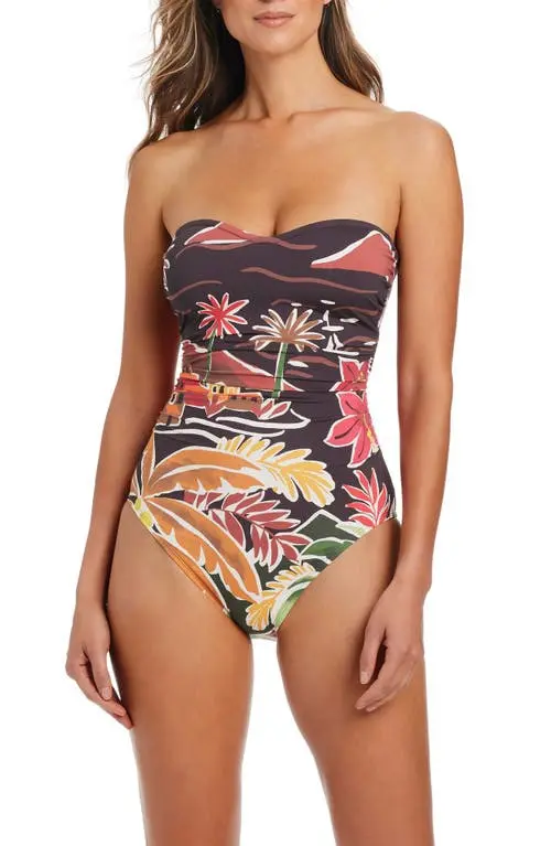 BLEU BY ROD BEATTIE Shirred Bandeau One-piece Swimsuit - Dark Grenache