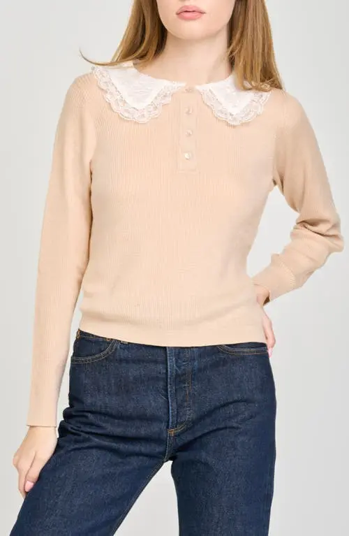 WAYF Joy Lace Collar Sweater - Sand