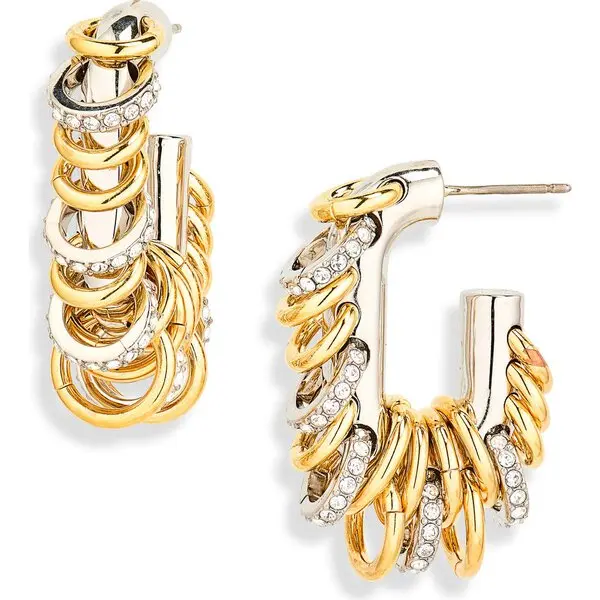 Rabanne Small Punk Xl Link Pierced Mixed Metal Open Oval Hoop Earrings - Gold/silver