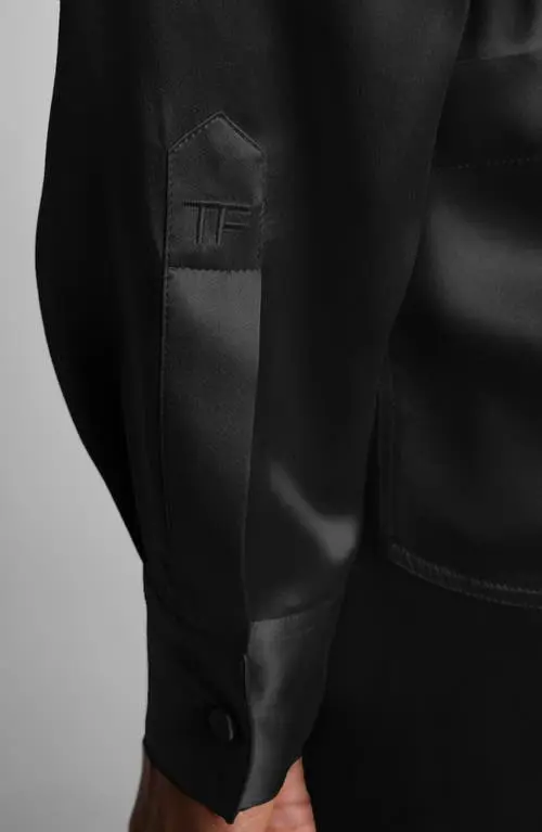 TOM FORD Silk Satin Johnny Collar Polo - Black