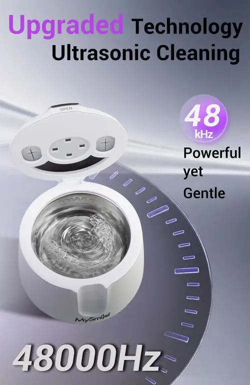 MYSMILE Cordless Ultrasonic Retainer & Jewelry Cleaning Pod With Digital Timer - White
