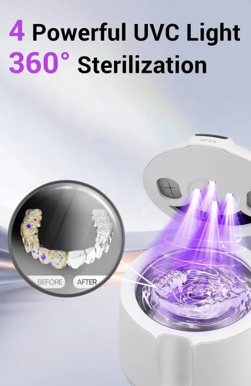 MYSMILE Cordless Ultrasonic Retainer & Jewelry Cleaning Pod With Digital Timer - White