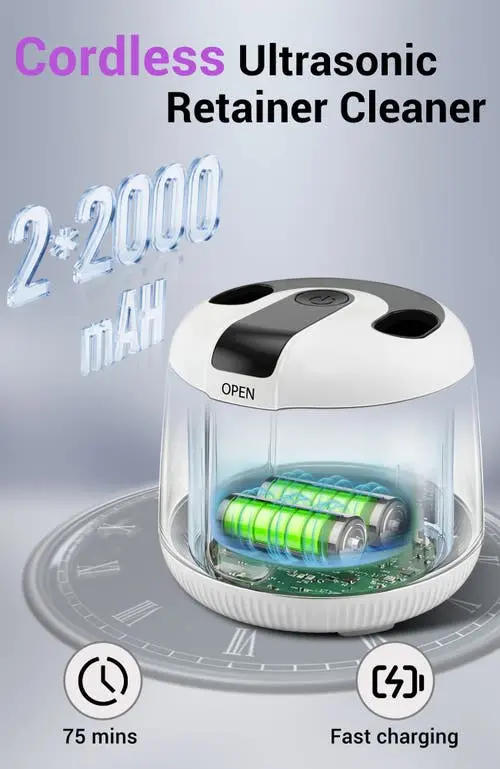 MYSMILE Cordless Ultrasonic Retainer & Jewelry Cleaning Pod With Digital Timer - White