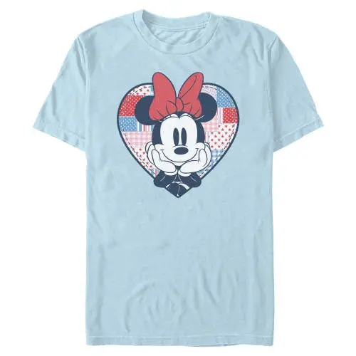 MINNIE MOUSE Cute Patchwork Heart Graphic T-shirt - Light Blue