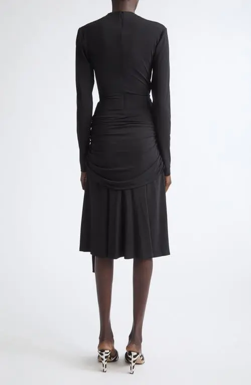 FERRAGAMO Long Sleeve Wrap Dress With Sculptural Hardware - Nero