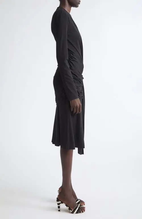 FERRAGAMO Long Sleeve Wrap Dress With Sculptural Hardware - Nero