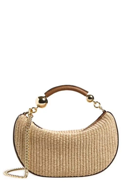 Strathberry Mini Crescent Moon Woven Raffia Shoulder Bag