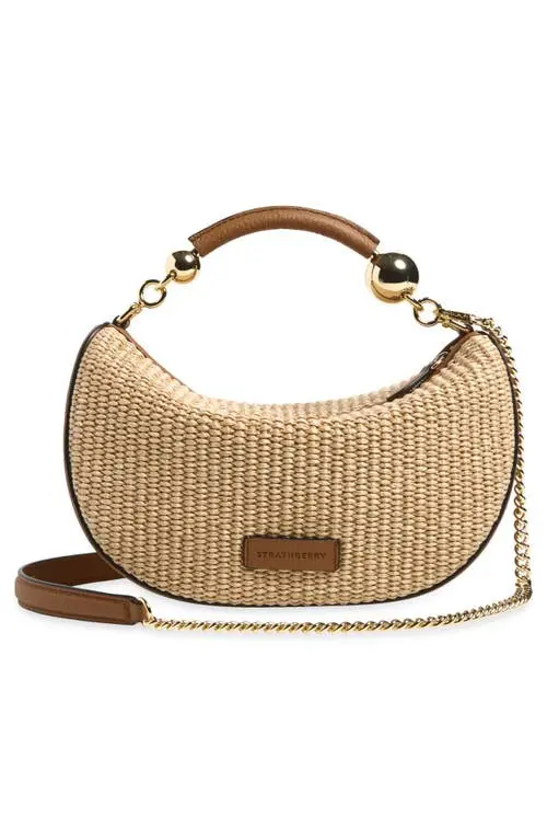 Strathberry Mini Crescent Moon Woven Raffia Shoulder Bag