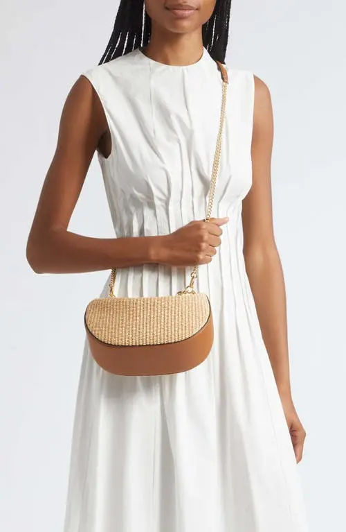 Strathberry Mini Crescent Moon Woven Raffia Shoulder Bag
