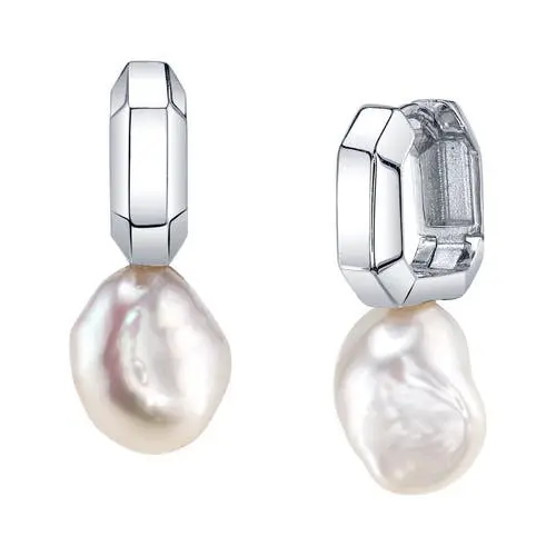 The Pearl Source Baroque Freshwater Pearl Huggie Earrings - Sterling Silver