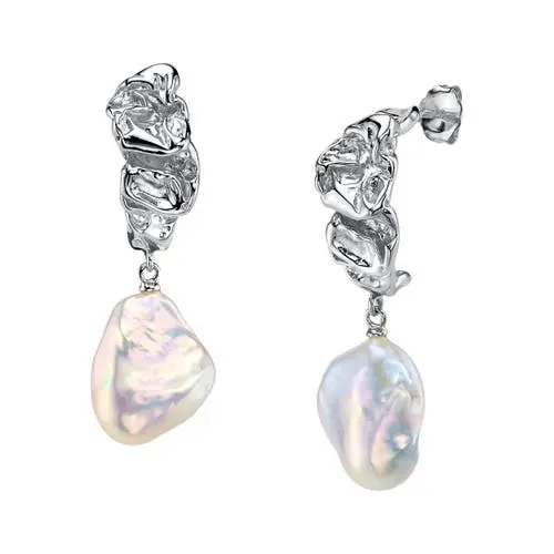 The Pearl Source Baroque Freshwater Pearl Hoop Earrings - Sterling Silver