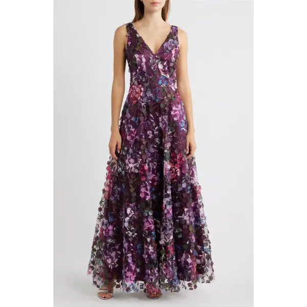 Eliza J Floral Appliqué Sleeveless Gown