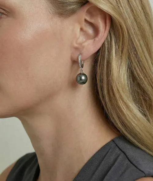 The Pearl Source Tahitian South Sea Pearl And Diamond Drop Earrings In 14k