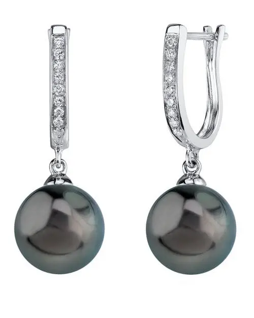 The Pearl Source Tahitian South Sea Pearl And Diamond Drop Earrings In 14k - White Gold