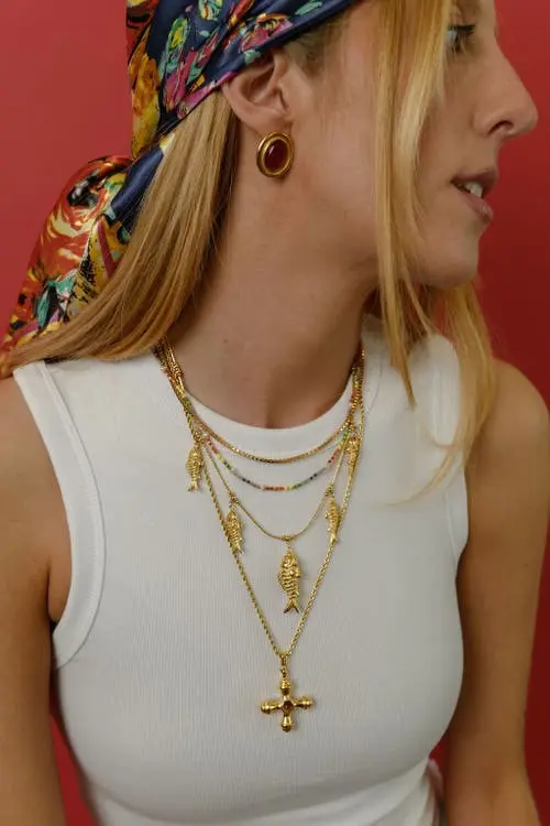 BEADS BY TARA Go Fish Charm Necklace With Textured Beads