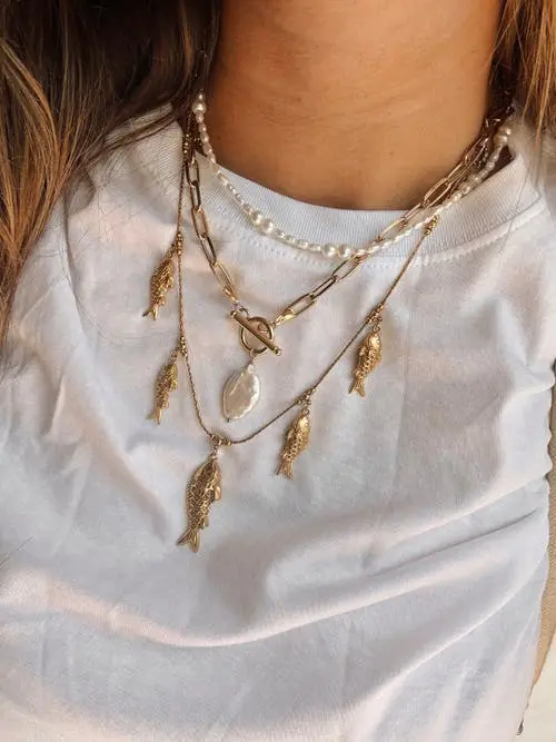 BEADS BY TARA Go Fish Charm Necklace With Textured Beads