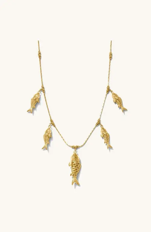 BEADS BY TARA Go Fish Charm Necklace With Textured Beads - Gold