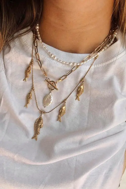 BEADS BY TARA Go Fish Charm Necklace With Textured Beads