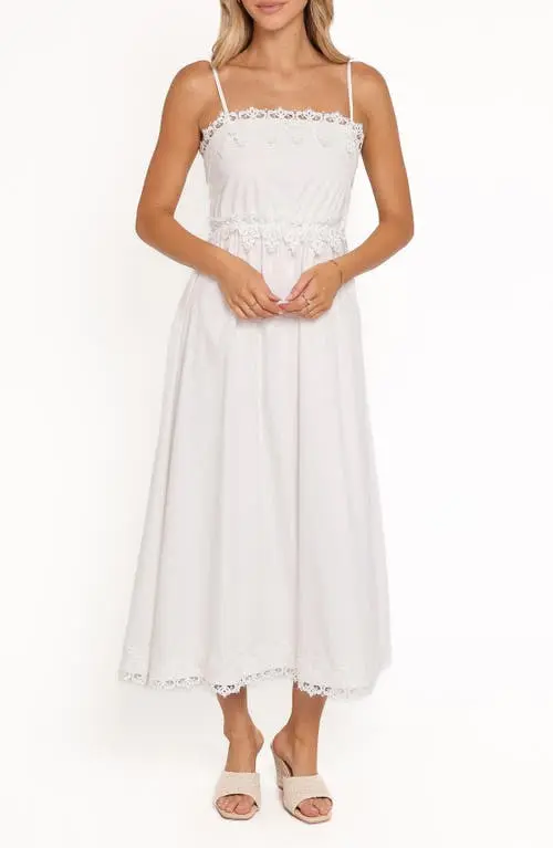 PETAL & PUP Kiana Lace Trim Cotton Midi Dress - White