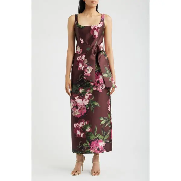 Julia Jordan Floral Print Sleeveless Satin Gown