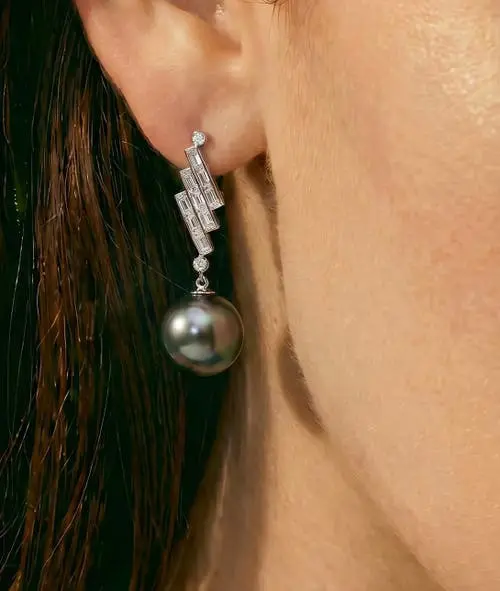 The Pearl Source Tahitian South Sea Pearl & Diamond Bowie Earrings