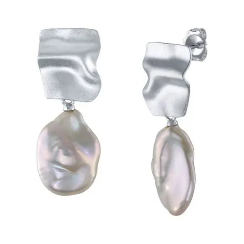 The Pearl Source White Freshwater Baroque Pearl Kaia Earrings - Sterling Silver